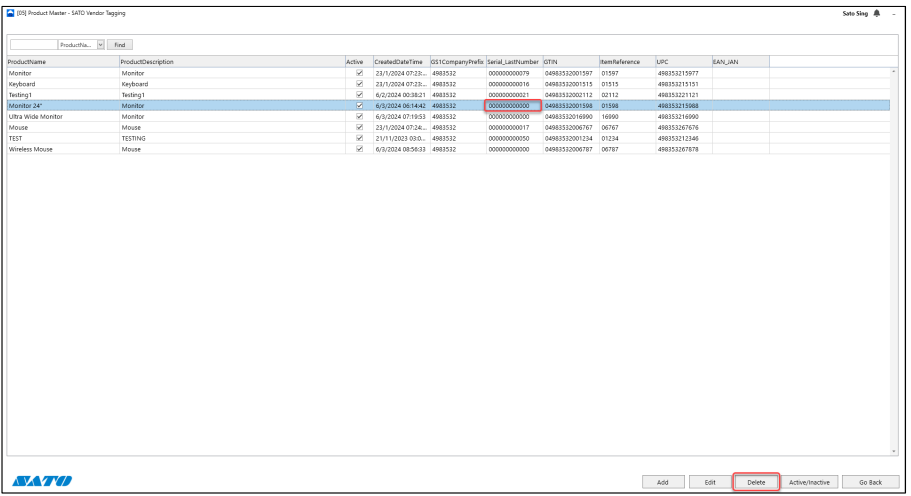 SATO Vendor Tagging (RFID) - Deleting the Selected Product. – SATO Help ...